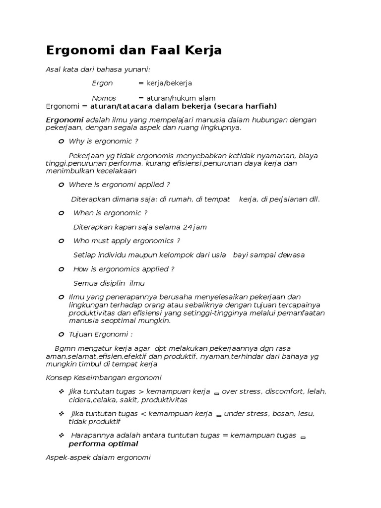 Ergonomi Dan Faal Kerja | PDF