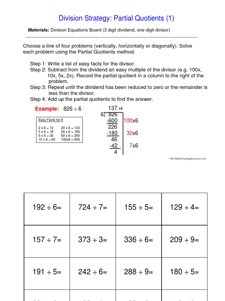 Division Strategy Partial Quotients1 | PDF | Teaching Methods & Materials