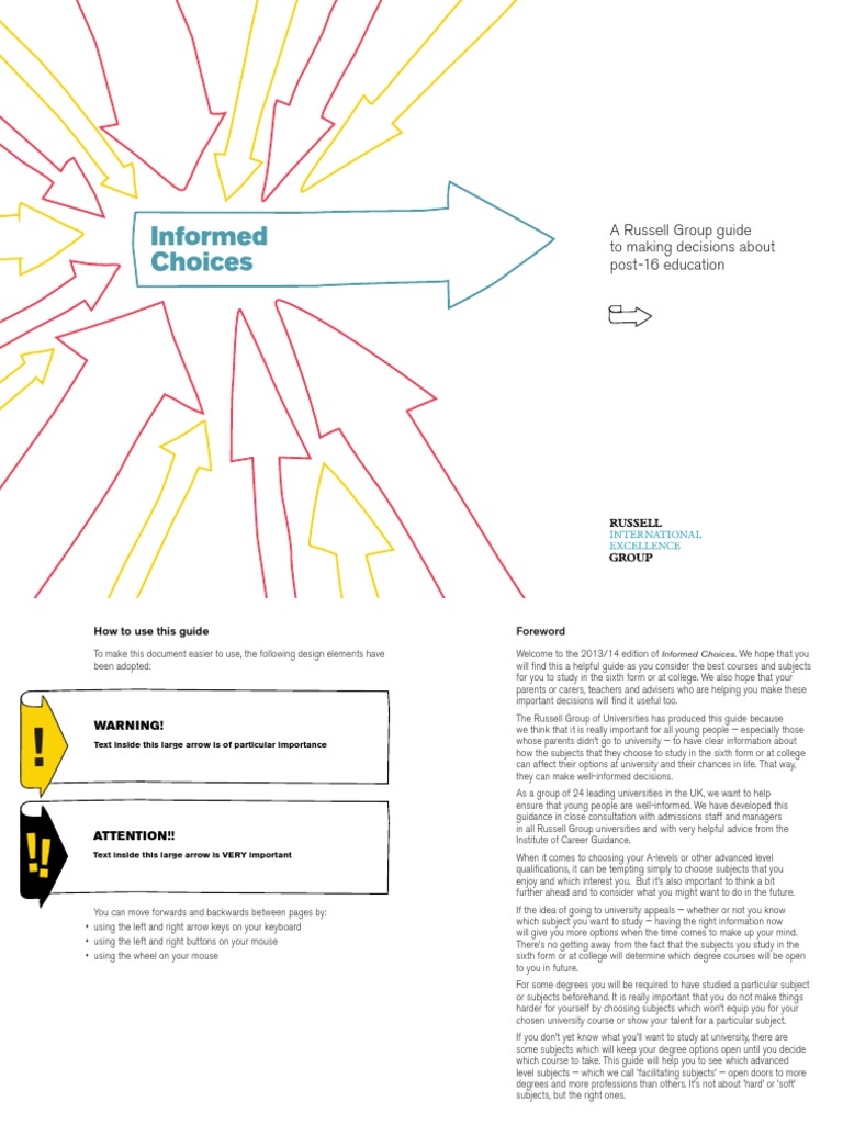 Informed Choices: A Russell Group Guide To Making Decisions About Post ...