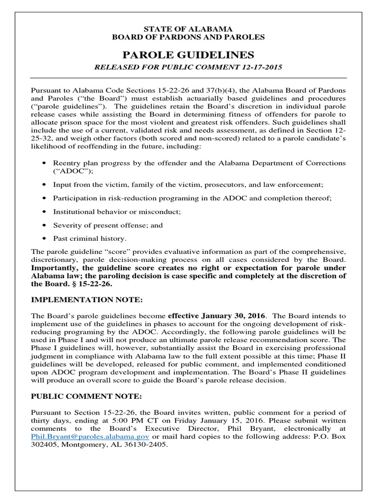 Parole Guidelines | Parole | Crimes