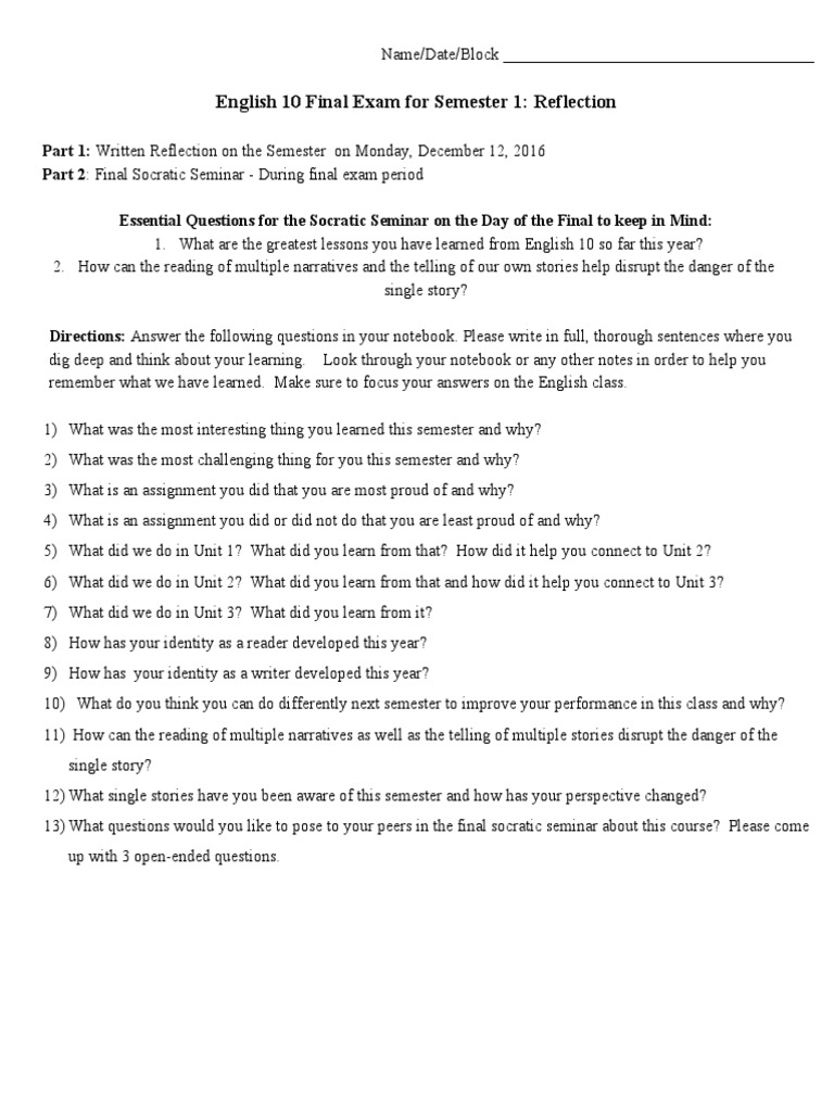 English 10 Semester 1 Finalexam | PDF | Career & Growth