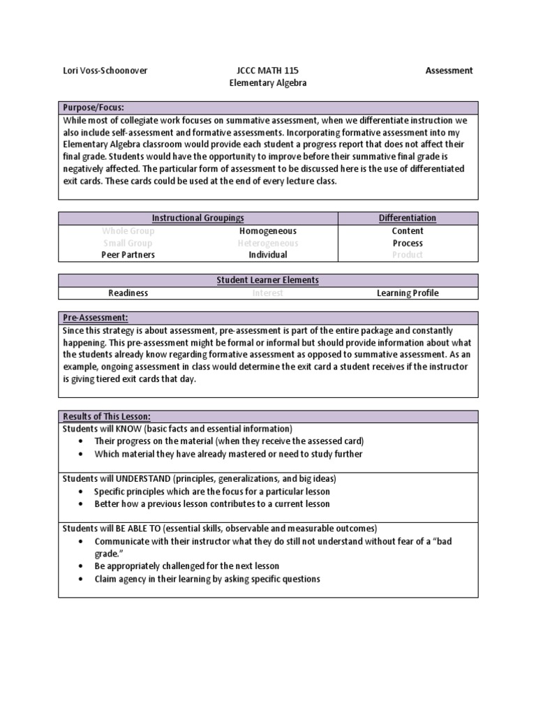 Whole Group Small Group Heterogeneous: Assessment | PDF | Educational ...