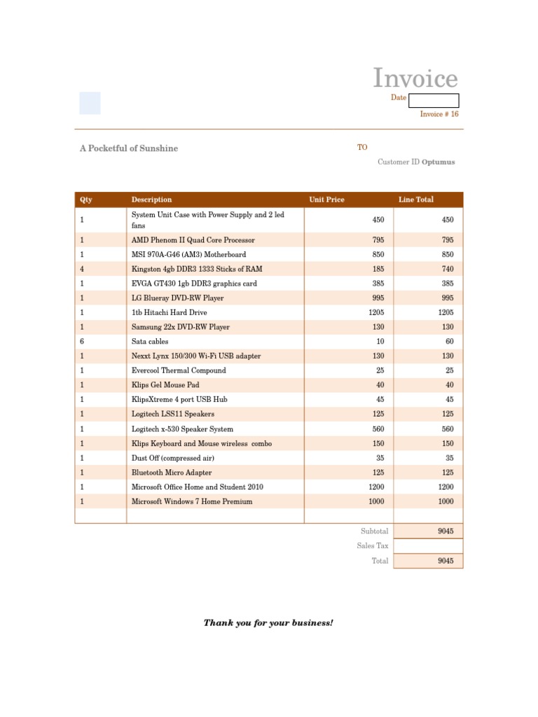 Computer Invoice #16 for Optumus | PDF