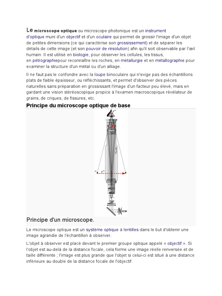 Principe du microscope optique | PDF | Pouvoir de résolution | Objectif ...