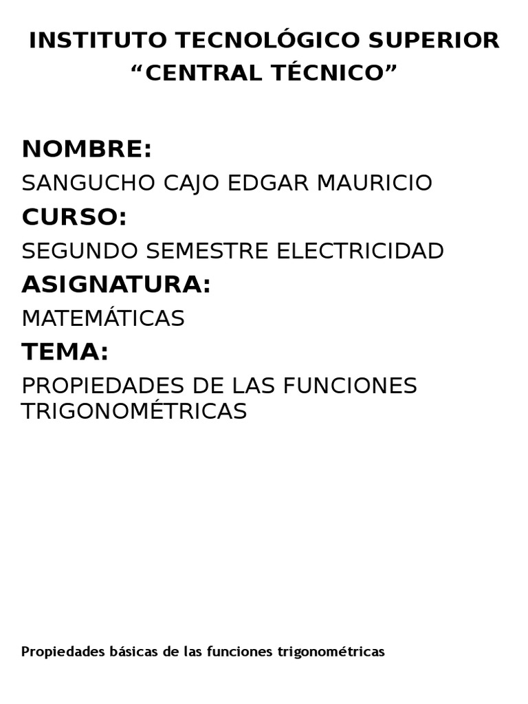 Propiedades Basicas de Las Funciones Trigonometricas | PDF | Seno ...
