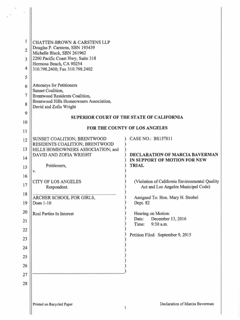 DECLARATION OF MARCIA BAVERMAN IN SUPPORT OF MOTION FOR NEW TRIAL With ...