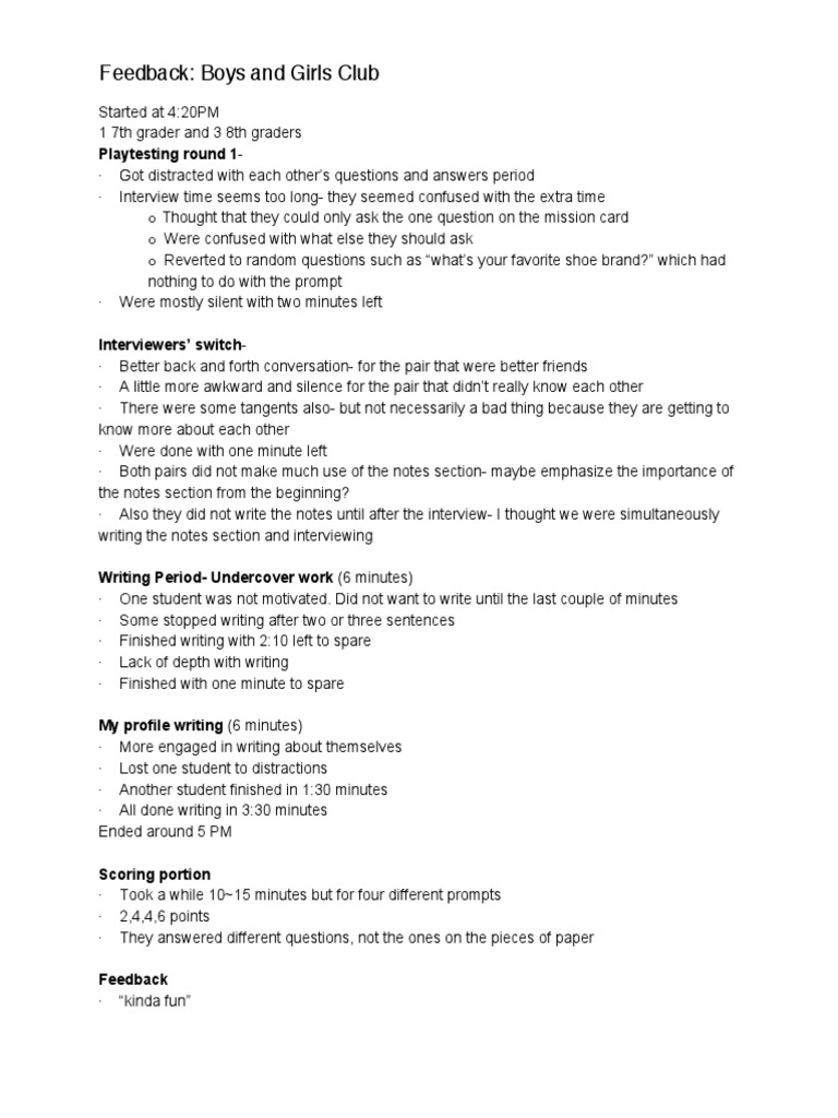 Middle School Game Playtest Feedback | PDF | Educational Assessment ...
