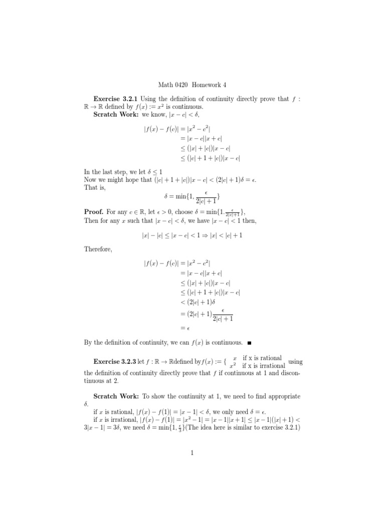 HW4 Sol MATH0420 PDF | PDF | Continuous Function | Function (Mathematics)