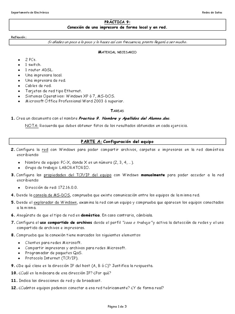 Práctica 9. Conexión de Una Impresora de Forma Local y en Red | PDF | Impresora (Computación ...