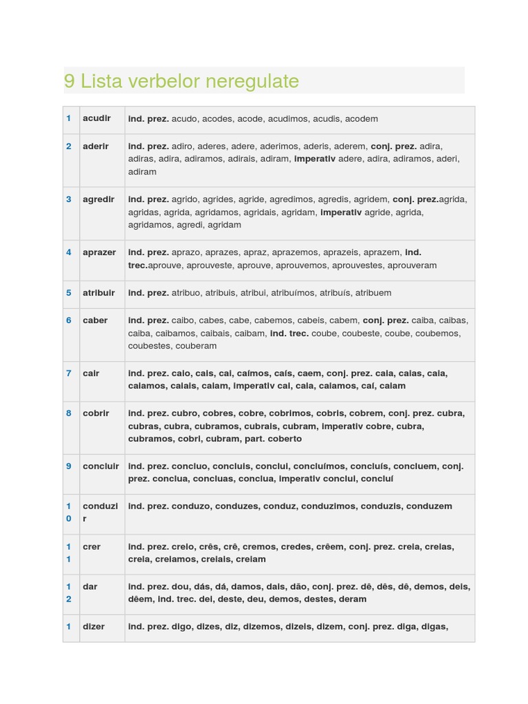 Lista Verbe Neregulate Portugheza | PDF