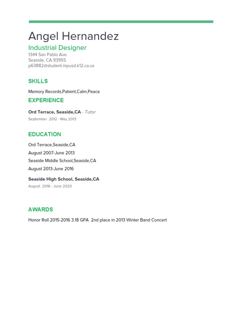 Angel Hernandez: Industrial Designer Resume | PDF