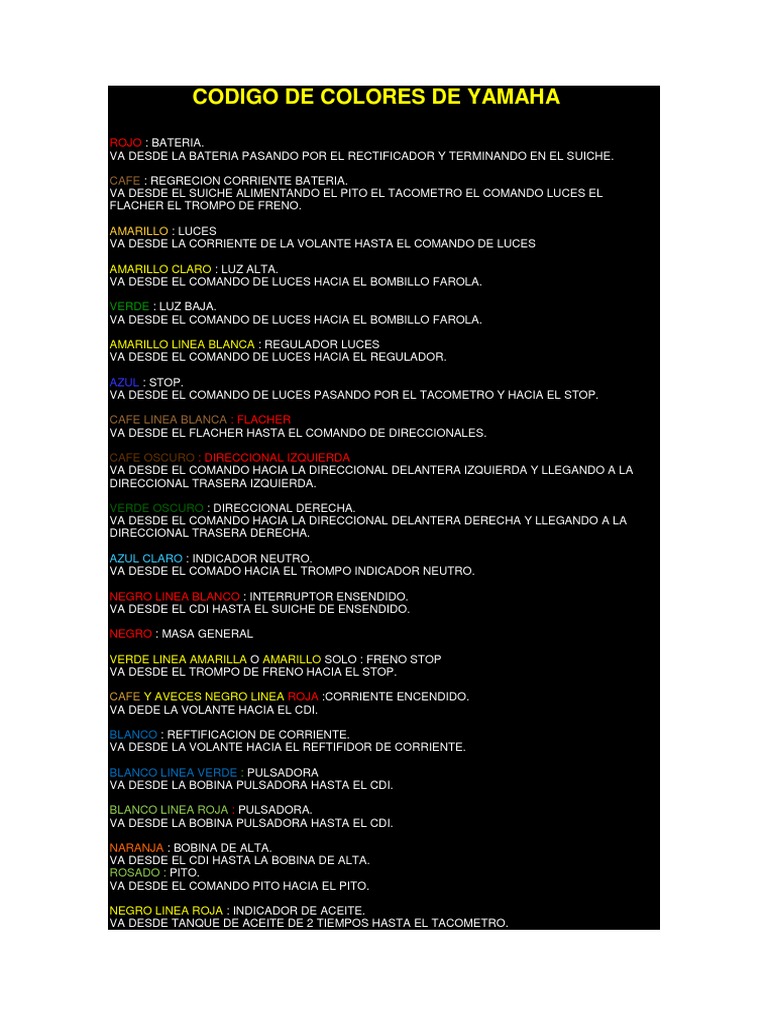 Codigo de Colores de Yamaha | PDF