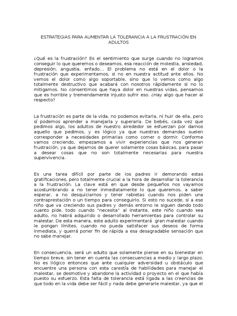 Estrategias para Aumentar La Tolerancia A La Frustración en Adultos | PDF | Tolerancia | Adultos