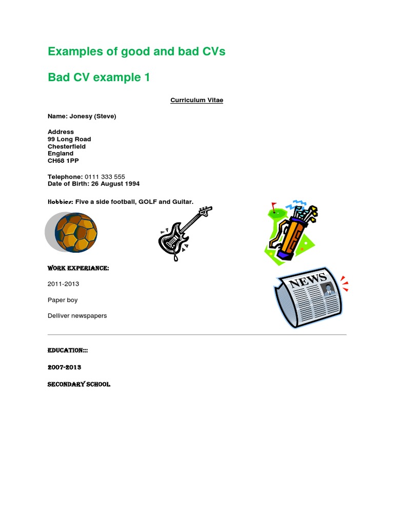 Examples of Good and Bad Cvs | PDF | Microsoft Excel | Microsoft Access