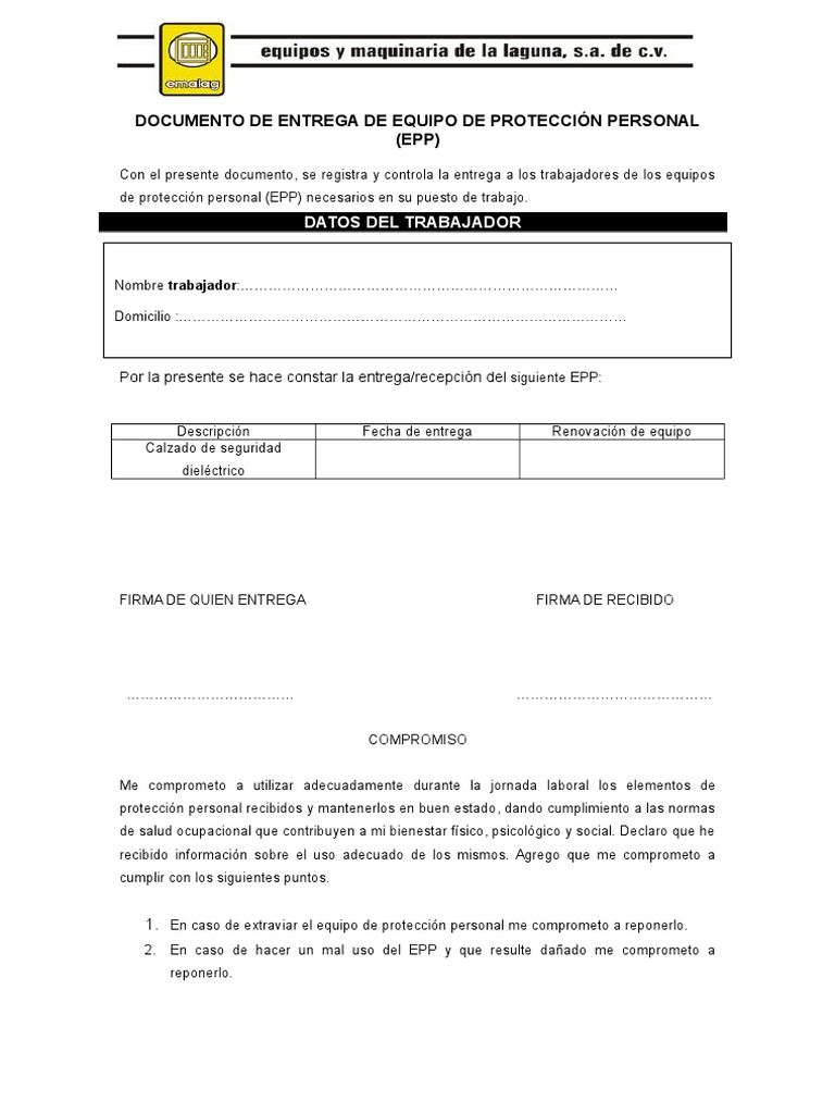 Carta Compromiso de Epp | PDF