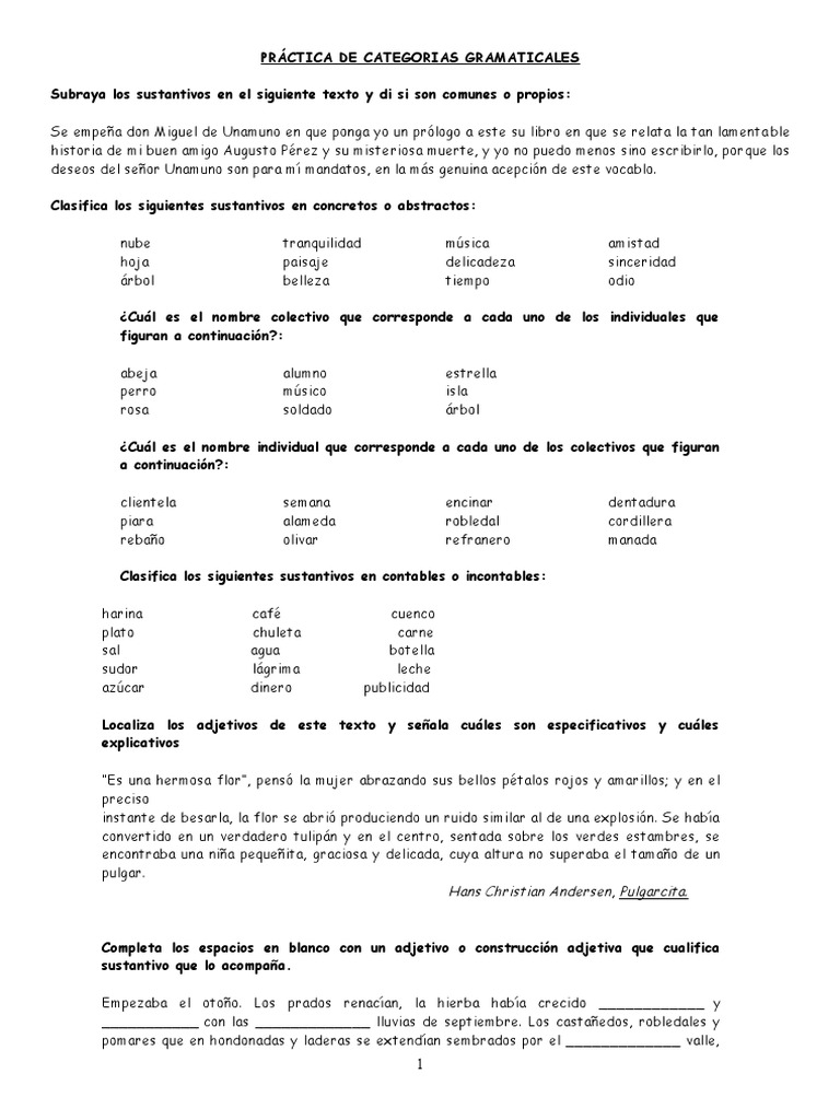 Verbo, Adverbio y Adjetivo-Ejercicios | PDF | Sustantivo | Adjetivo