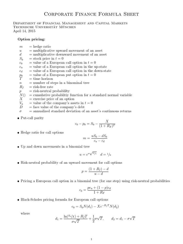 Corporate Finance Formula Sheet | PDF | Cost Of Capital | Free Cash Flow