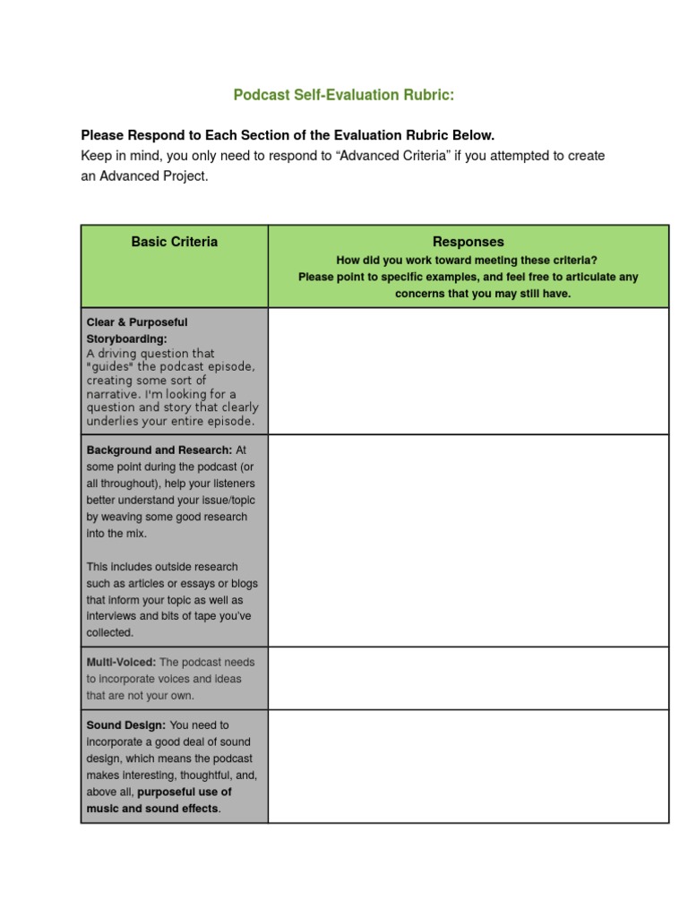Podcast Evaluation Rubric Guide | PDF | Rubric (Academic) | Podcast