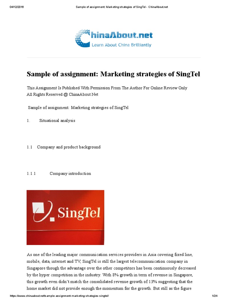 SingTel Marketing Strategies Analysis | PDF | Competitive Advantage ...