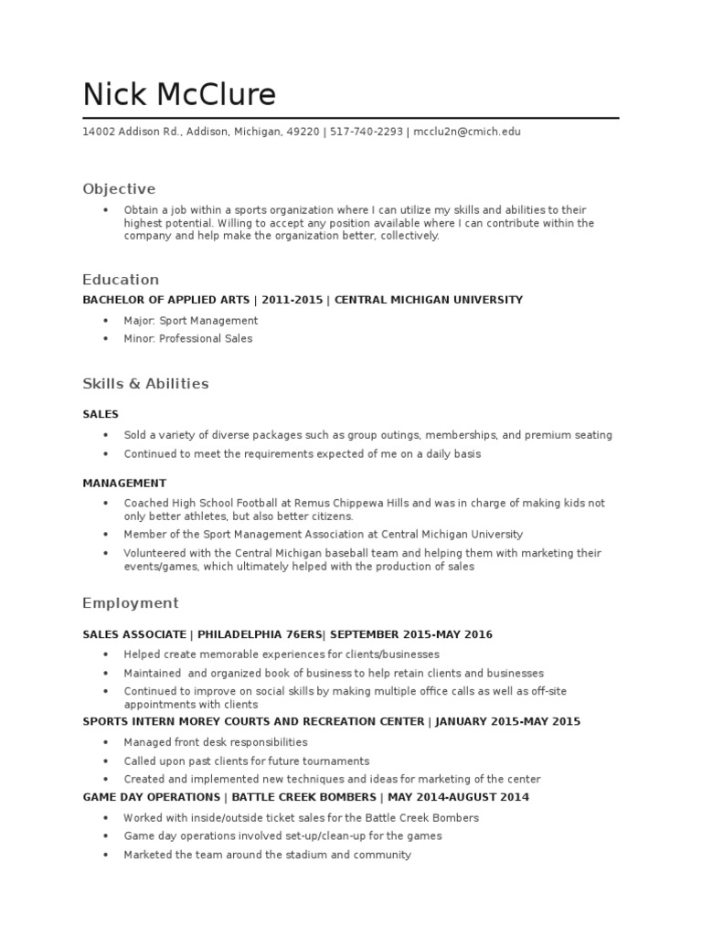 Nick Mcclure Resume 1 | PDF