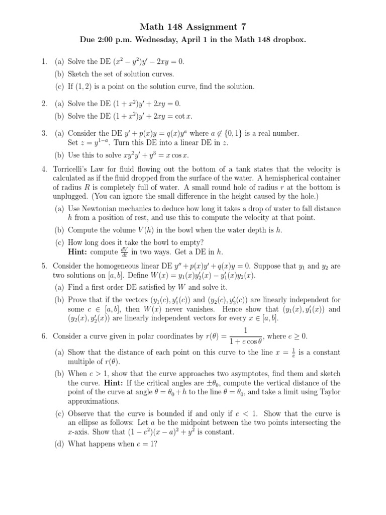 Math 148 Assignment 7 | PDF
