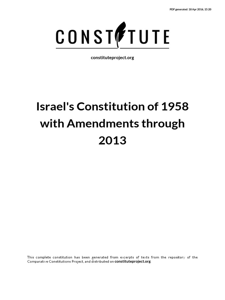 Israel's Constitution of 1958 With Amendments Through 2013 | PDF ...