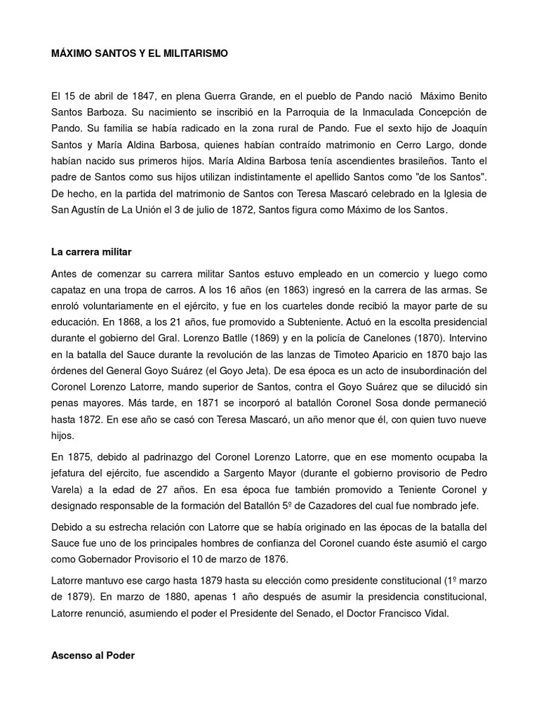 Máximo Santos: Militarismo y Poder en Uruguay | PDF | Gobierno ...