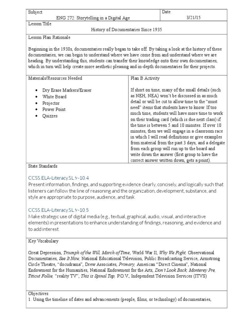 CCSS ELA-Literacy SL 9-10 4 | PDF | Documentary Film | Homework