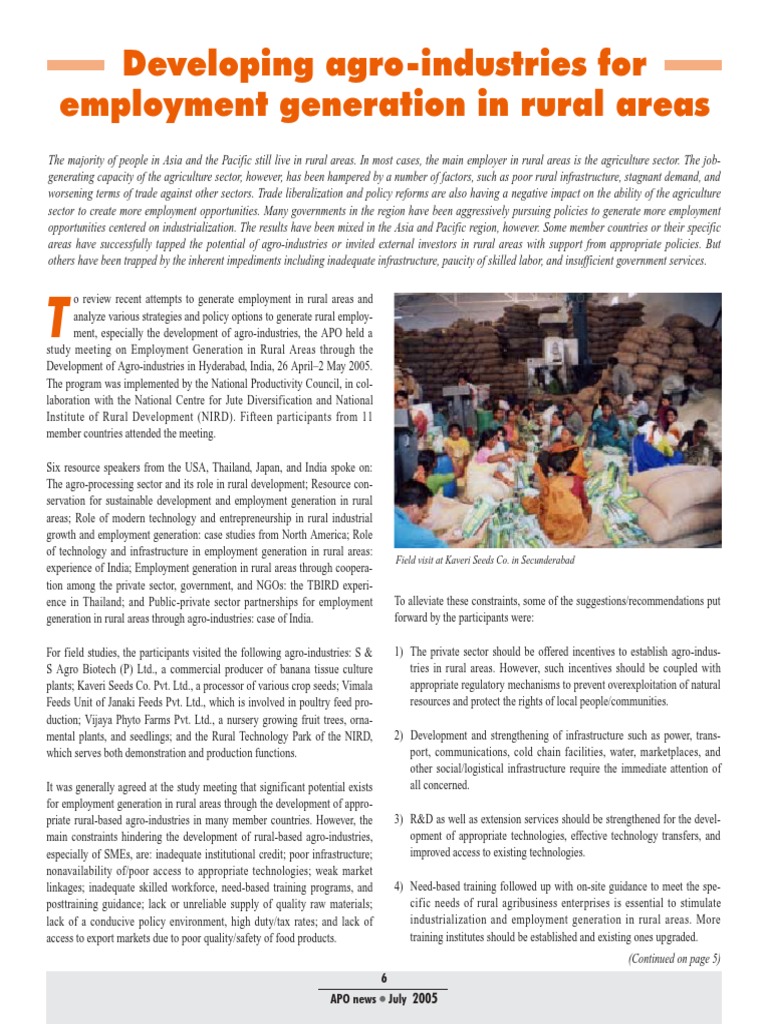 Developing Agro-Industries For Employment Generation in Rural Areas ...