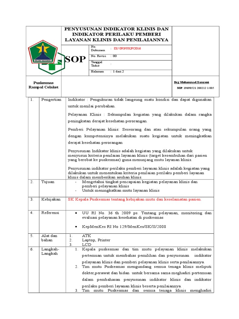 Spo Penyusunan Indikator Klinis Dan Indikator Perilaku Pemberi Layanan ...