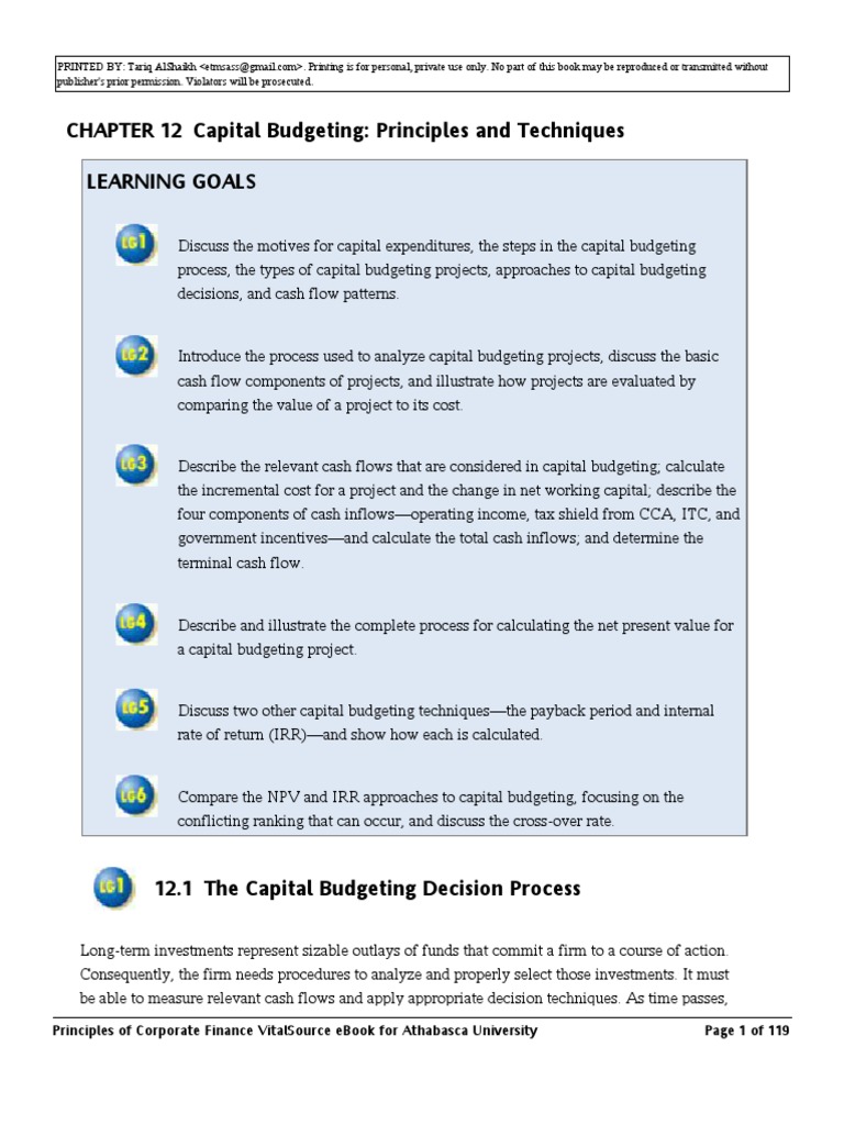 CHAPTER 12 Capital Budgeting - Principles and Techniques | PDF | Capital Budgeting | Net Present ...
