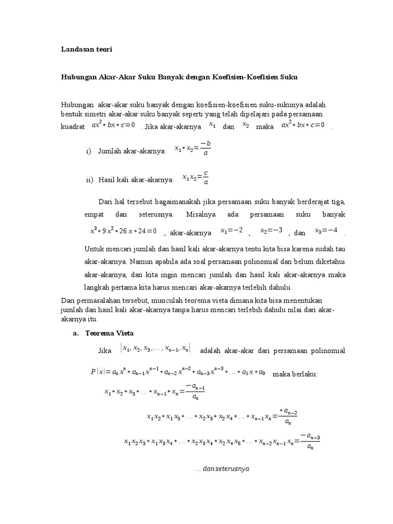 Teorema Vieta dan Akar Polinomial | PDF