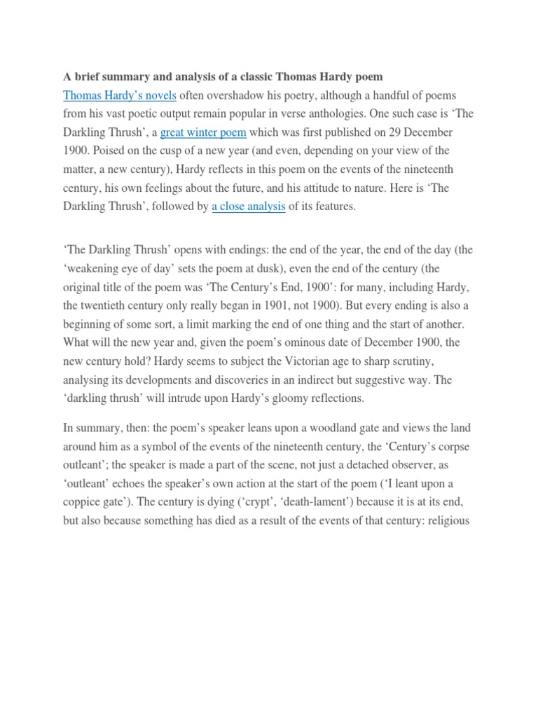 The Darkling Thrush | PDF | Thomas Hardy | Poetry