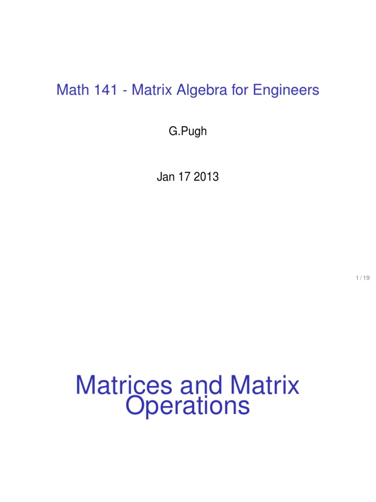 Math 141 - Matrix Algebra For Engineers: G.Pugh | PDF | Matrix ...