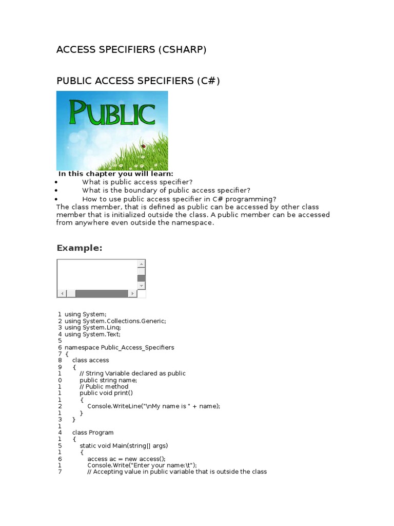 Access Specifiers C Pdf C Sharp Programming Language Scope Computer Science 7450