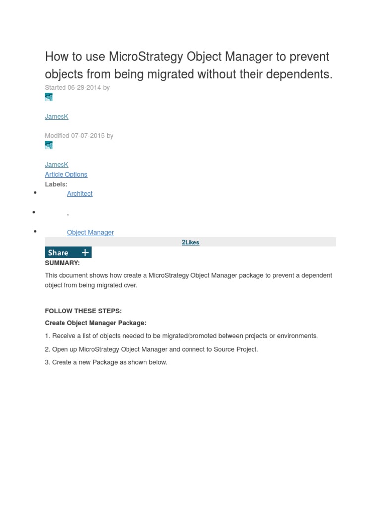 MicroStrategy Object Manager To Prevent Objects From Being Migrated | PDF | Business