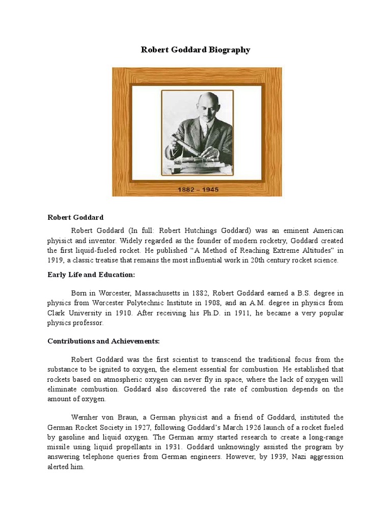 The Founder of Modern Rocketry: A Biography of Robert Goddard | PDF ...