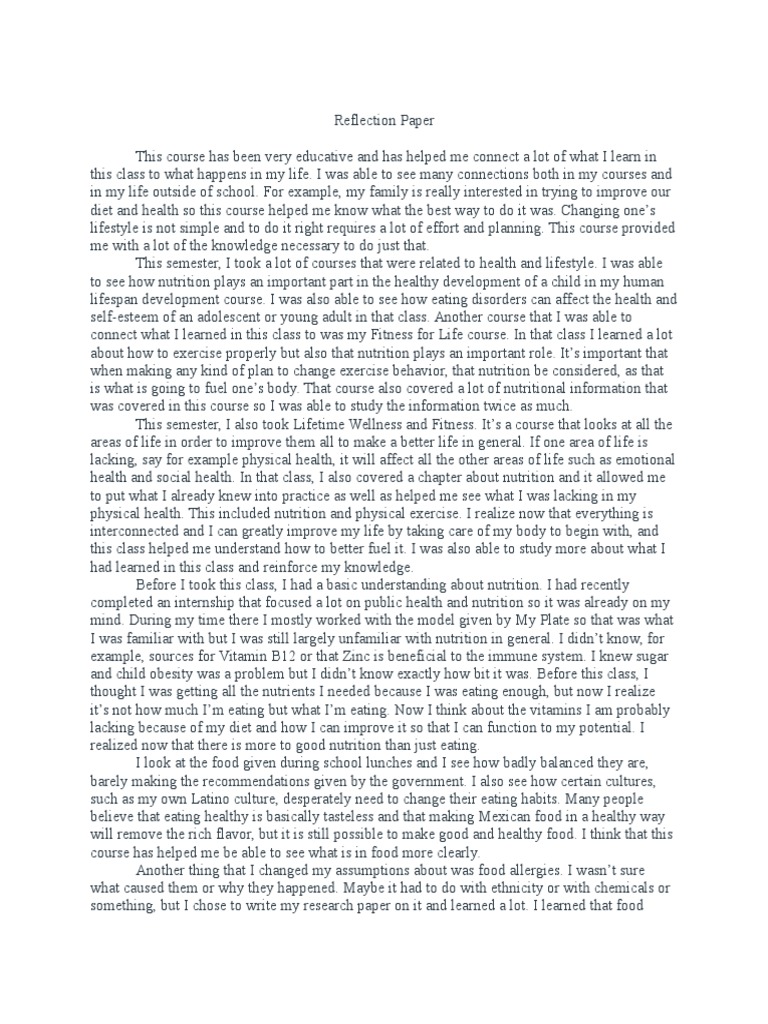 Reflection Paper | PDF | Nutrition | Diet & Nutrition