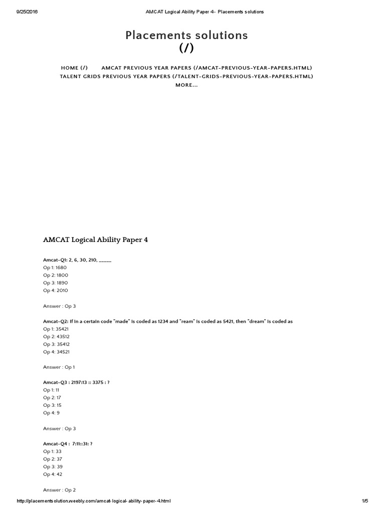 AMCAT Logical Ability Paper 4 - Placements Solutions | PDF | Peak Oil ...