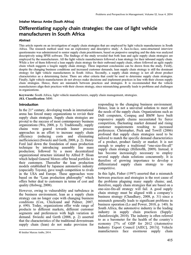 Differentiating Supply Chain Strategies - The Case of Light Vehicle ...