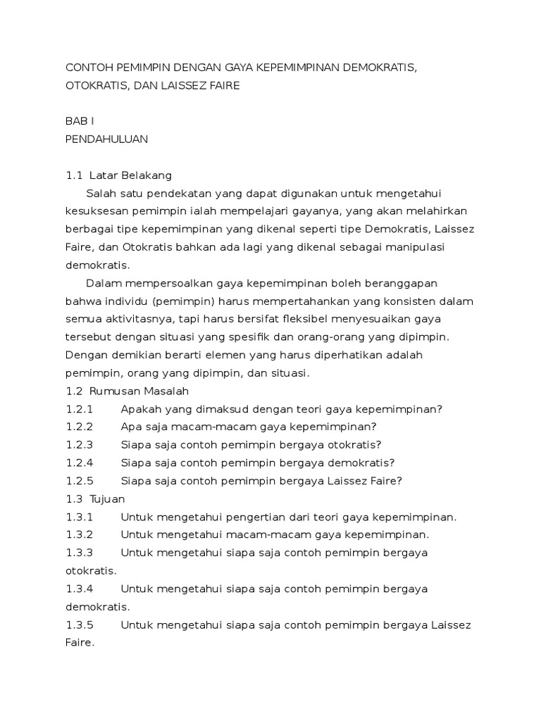 Contoh Pemimpin Dengan Gaya Kepemimpinan Demokratis | PDF