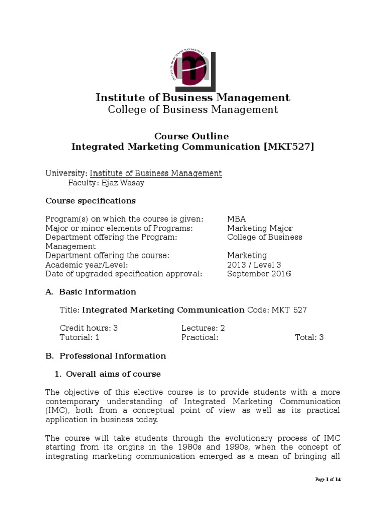 IMC MBA Course Outline Fall 2016 | PDF | Brand | Marketing Communications