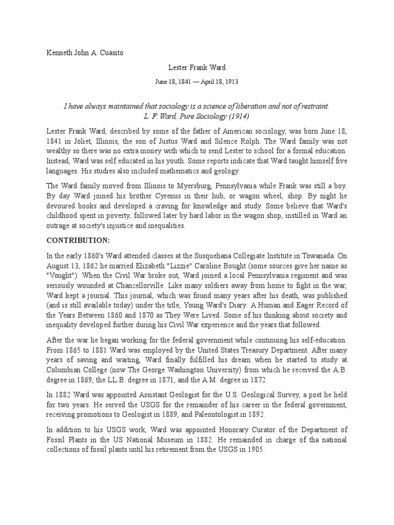 Lester Frank Ward - Father of American Sociology | PDF | Sociology ...