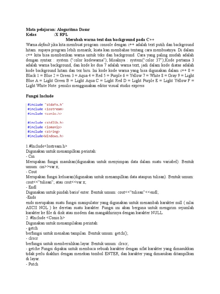 Merubah Warna Text Dan Background Pada C | PDF