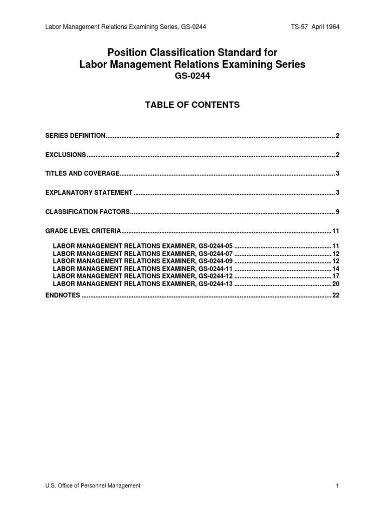 Position Classification Standard For Labor Management Relations ...