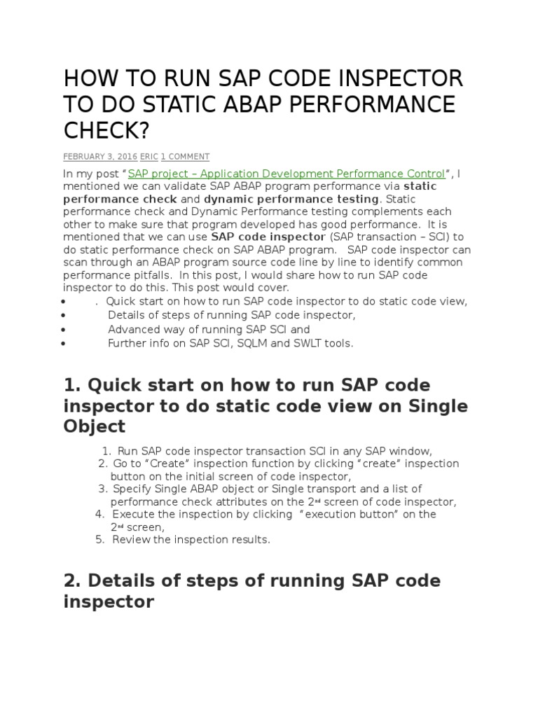 How To Run Sap Code Inspector To Do Static Abap Performance Check | PDF | Source Code ...
