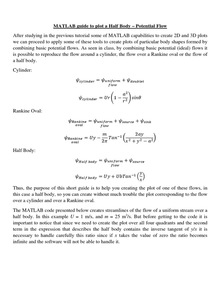 MATLAB Half Body Flow Plot Guide | PDF | Teaching Methods & Materials ...