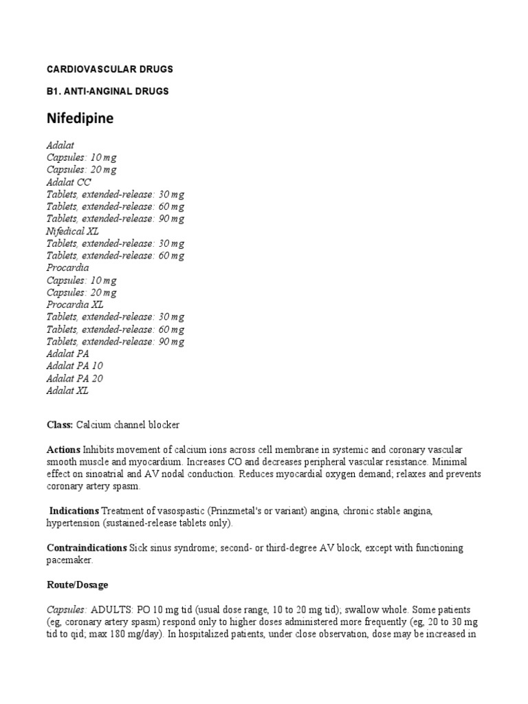 Nifedipine: Cardiovascular Drugs B1. Anti-Anginal Drugs | Download Free ...