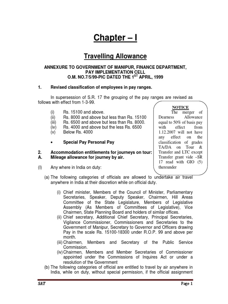 Chapter - I: Travelling Allowance | PDF | Rail Transport | Taxicab