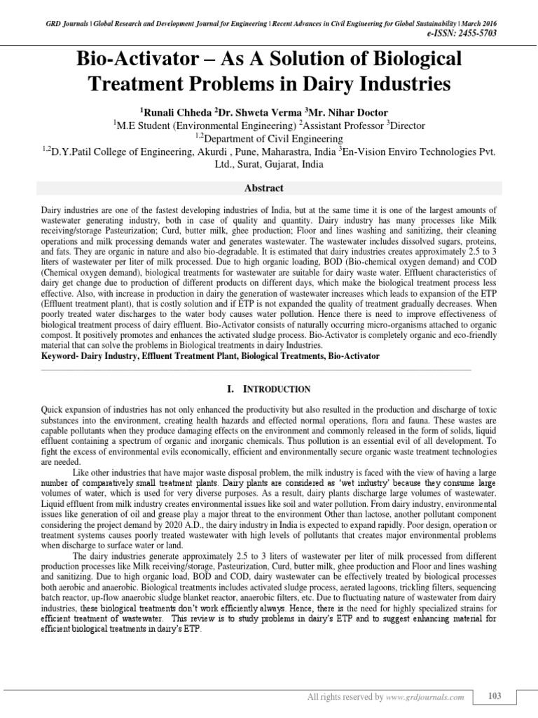 Bio-Activator - As A Solution of Biological Treatment Problems in Dairy ...